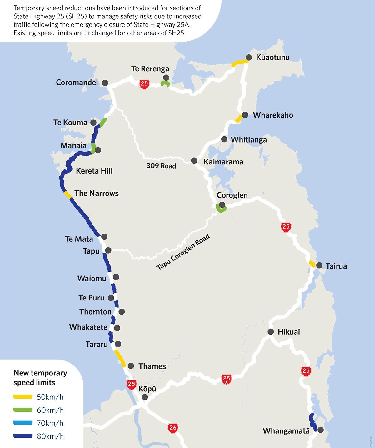 Temporary Speed Reductions announced for Coromandel's State Highway 25
